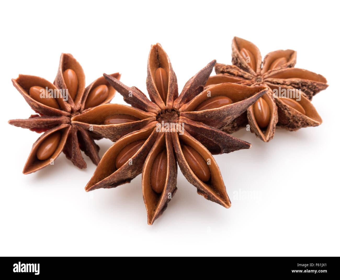 Star anise spice fruits and seeds isolated on white background closeup ...