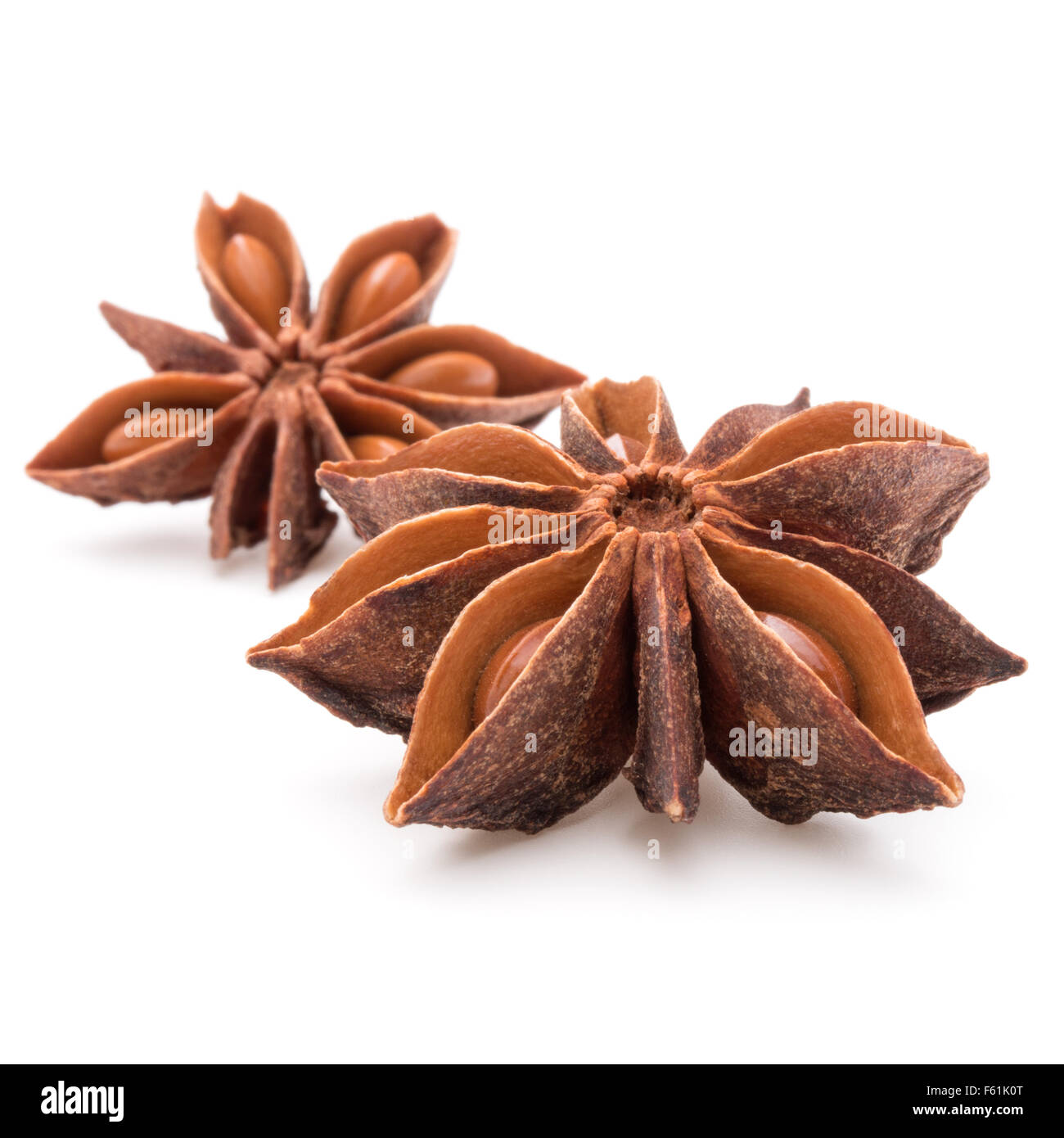 Star anise spice fruits and seeds isolated on white background closeup ...