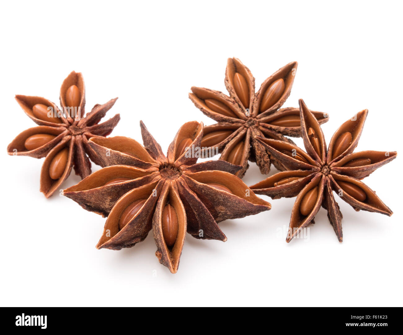 Star anise spice fruits and seeds isolated on white background closeup ...