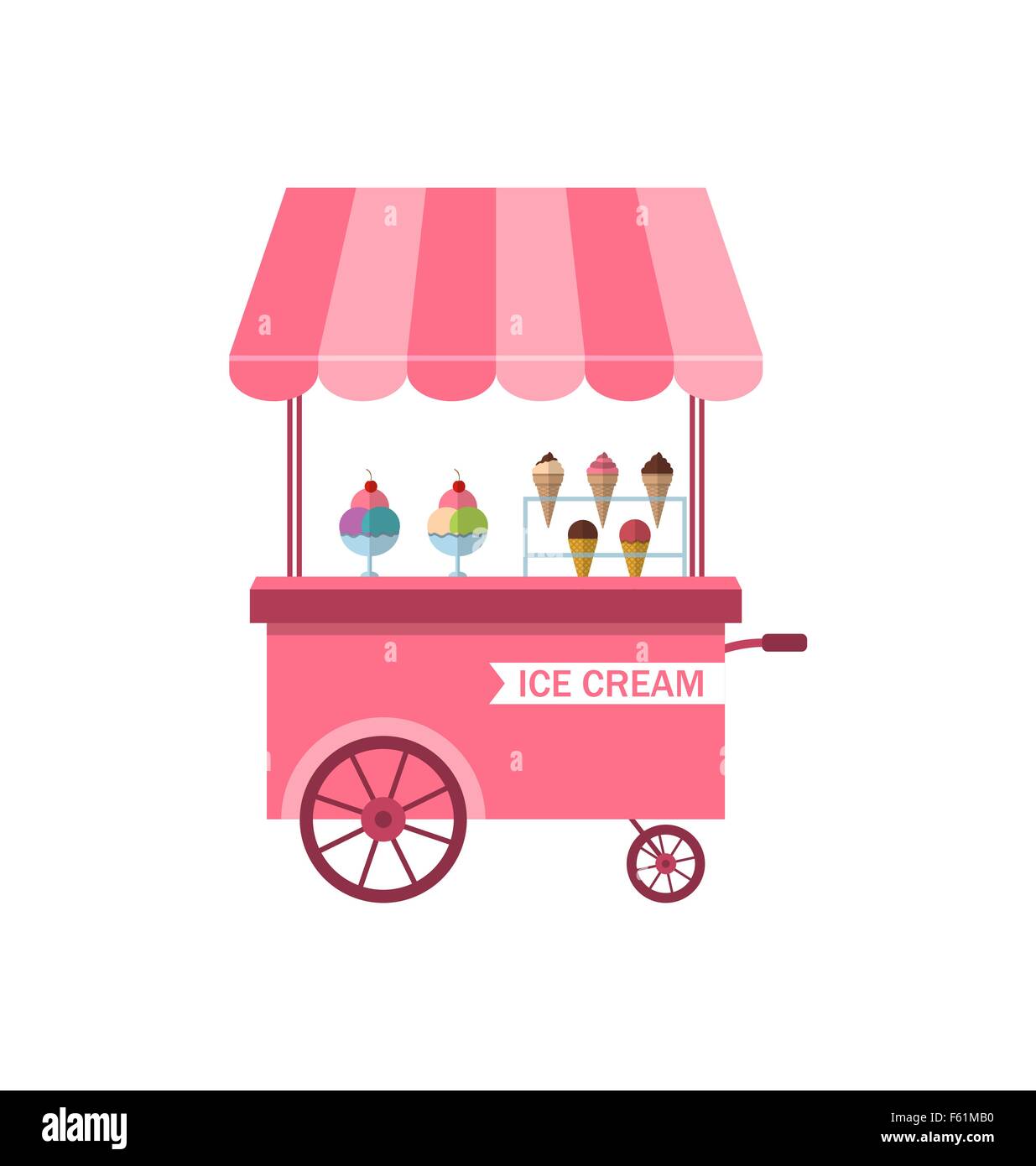 Icon of Stand of Ice Creams, Sweet Cart Isolated on White Background ...
