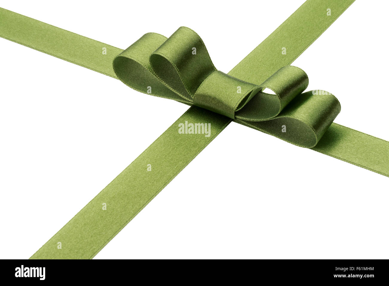 Festive green gift ribbon and bow isolated on white background Stock ...