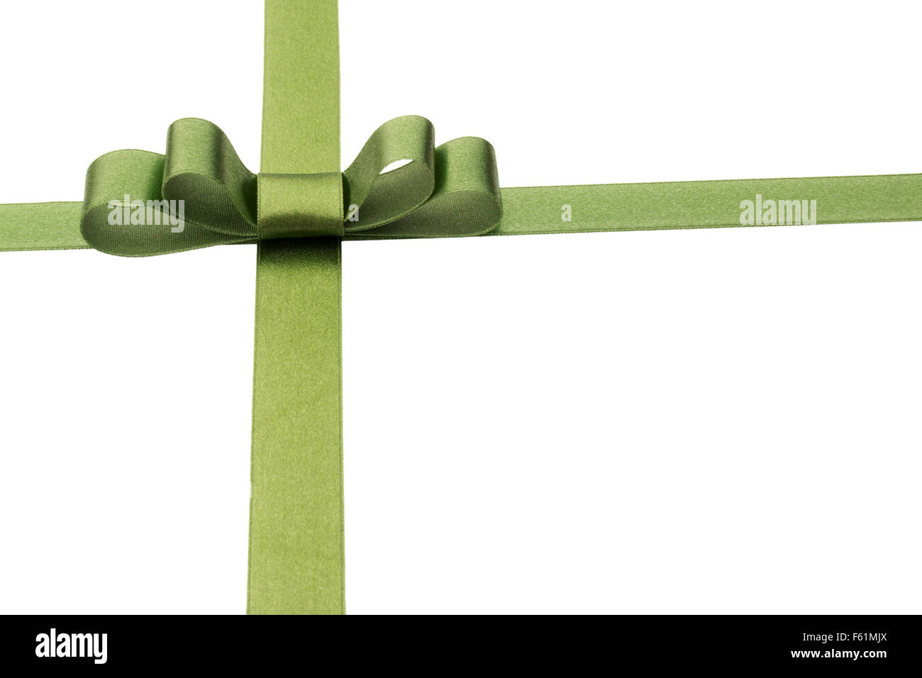 Festive green gift ribbon and bow isolated on white background Stock ...