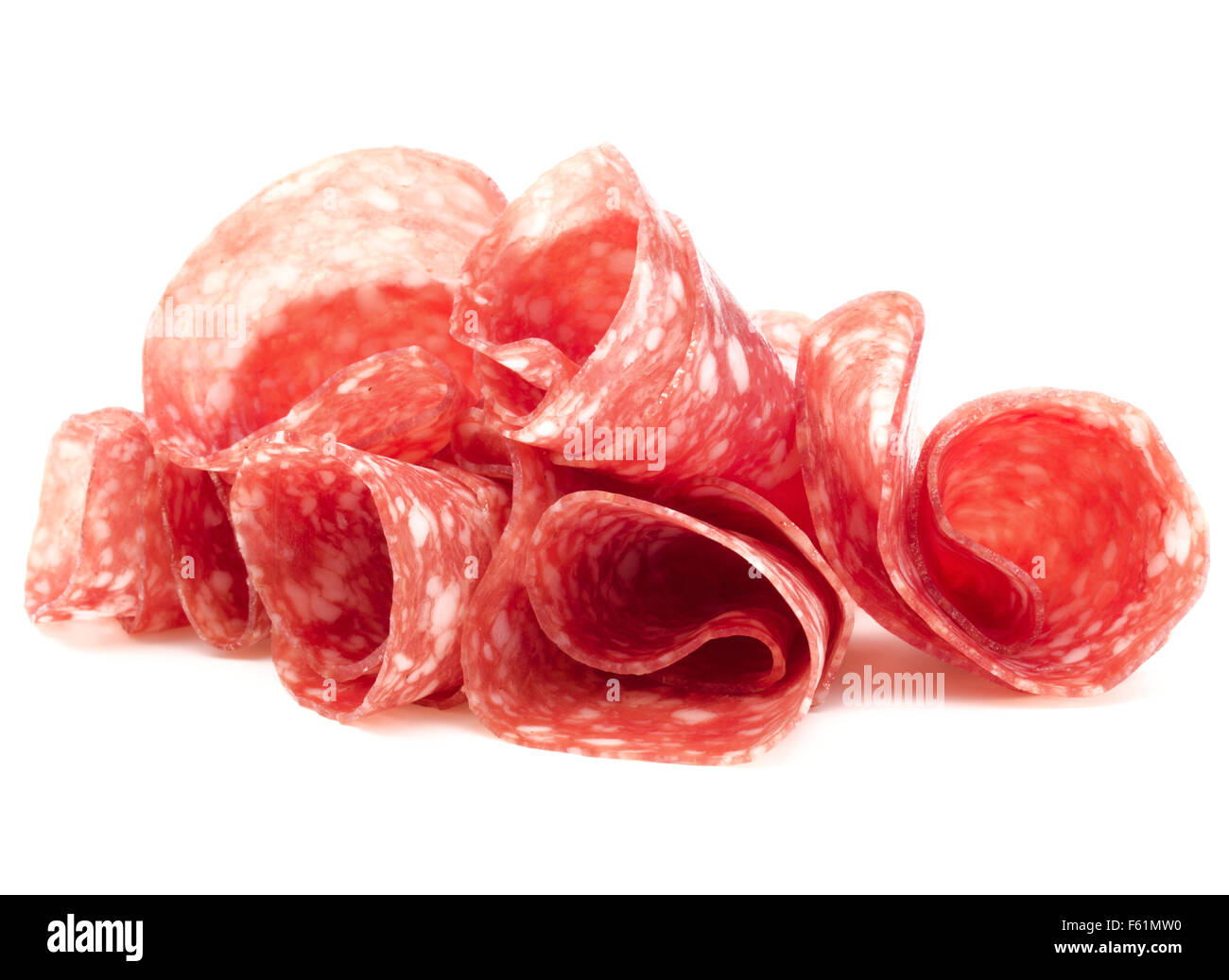Salami sausage slices isolated on white background cutout Stock Photo - Alamy