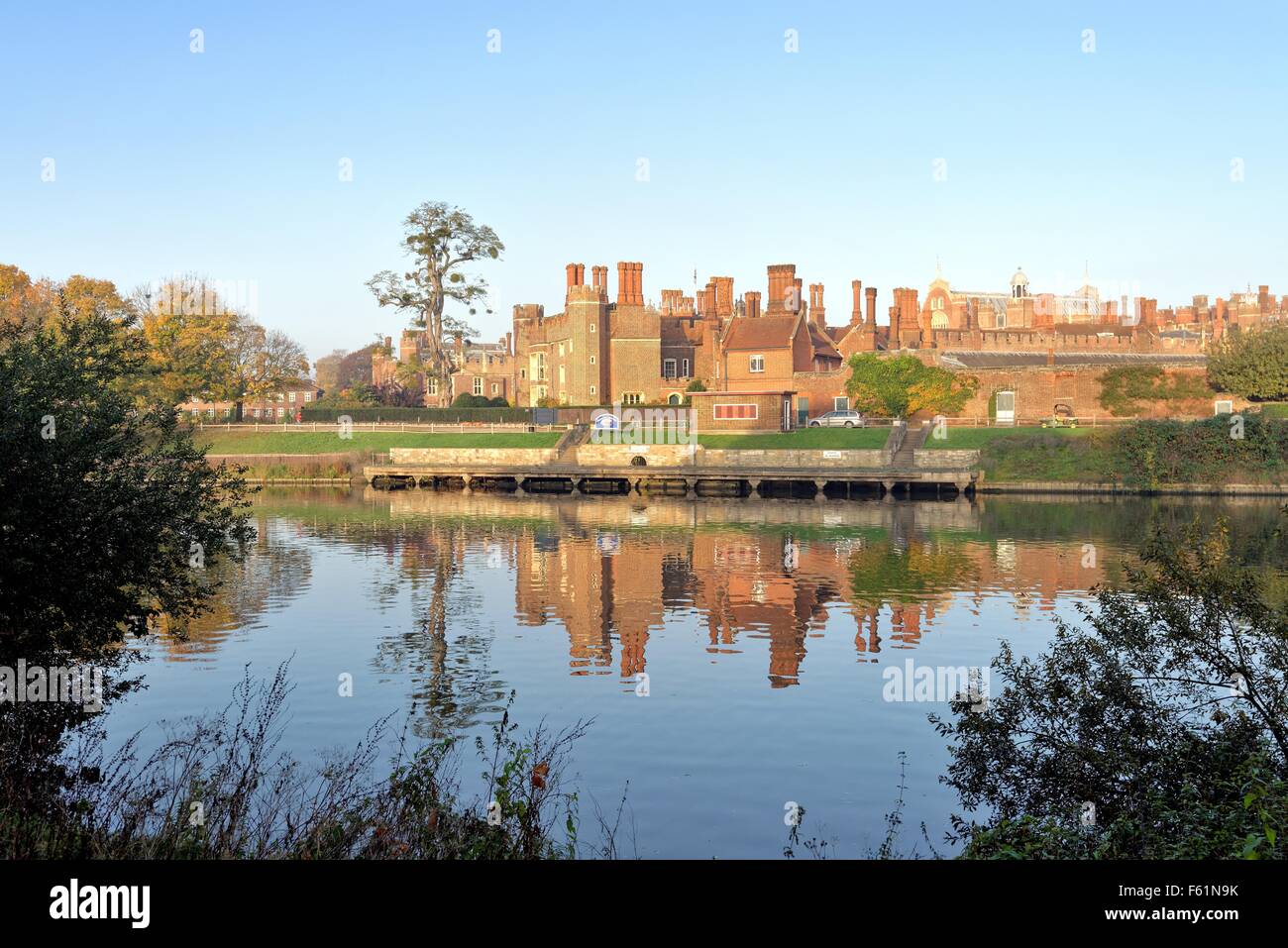 Hampton Court palace with River Thames in foreground England UK Stock ...