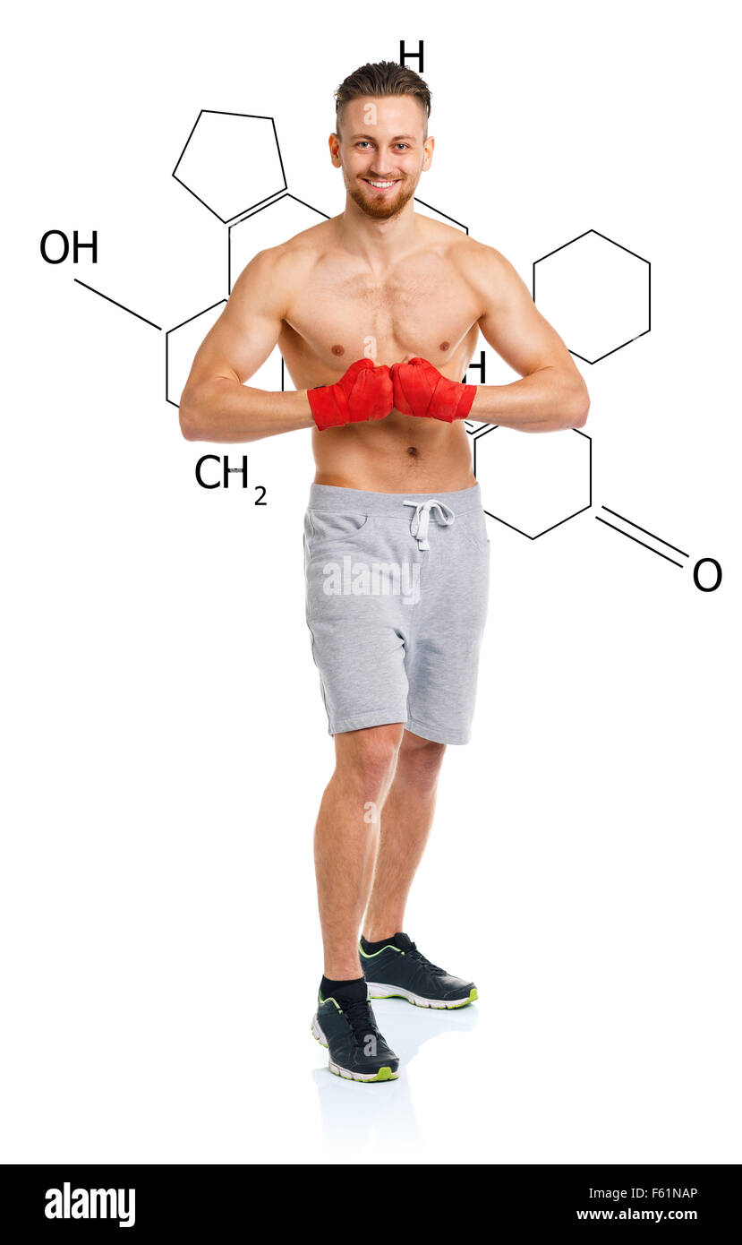 Athletic attractive man wearing boxing bandages on the white with the ...