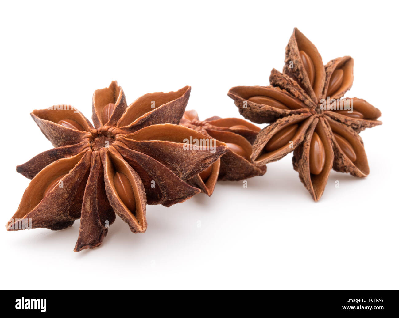 Star anise spice fruits and seeds isolated on white background closeup ...