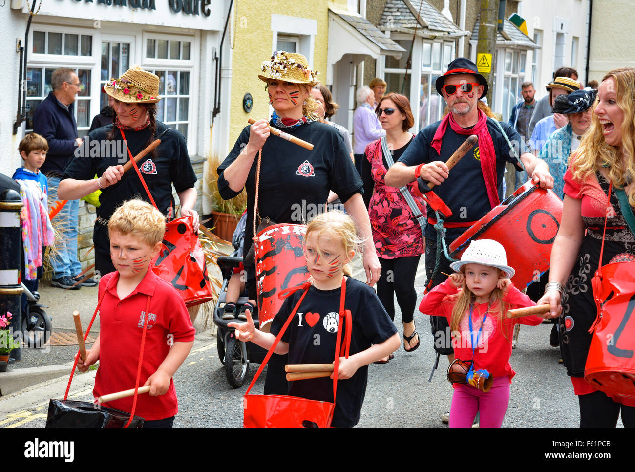 The Bolster band marching through the village of St.Agnes in Cornwall ...