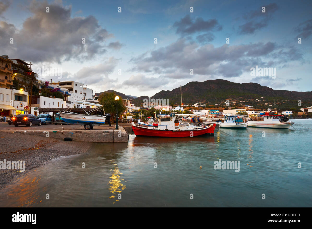 Small fishing harbour in Makrygialos village in the south eastern Crete ...