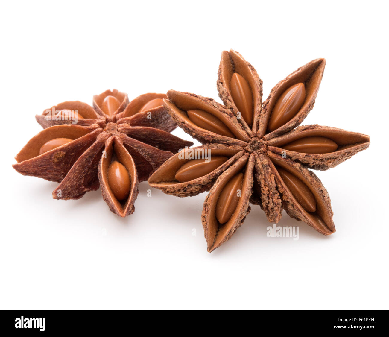 Star anise spice fruits and seeds isolated on white background closeup ...