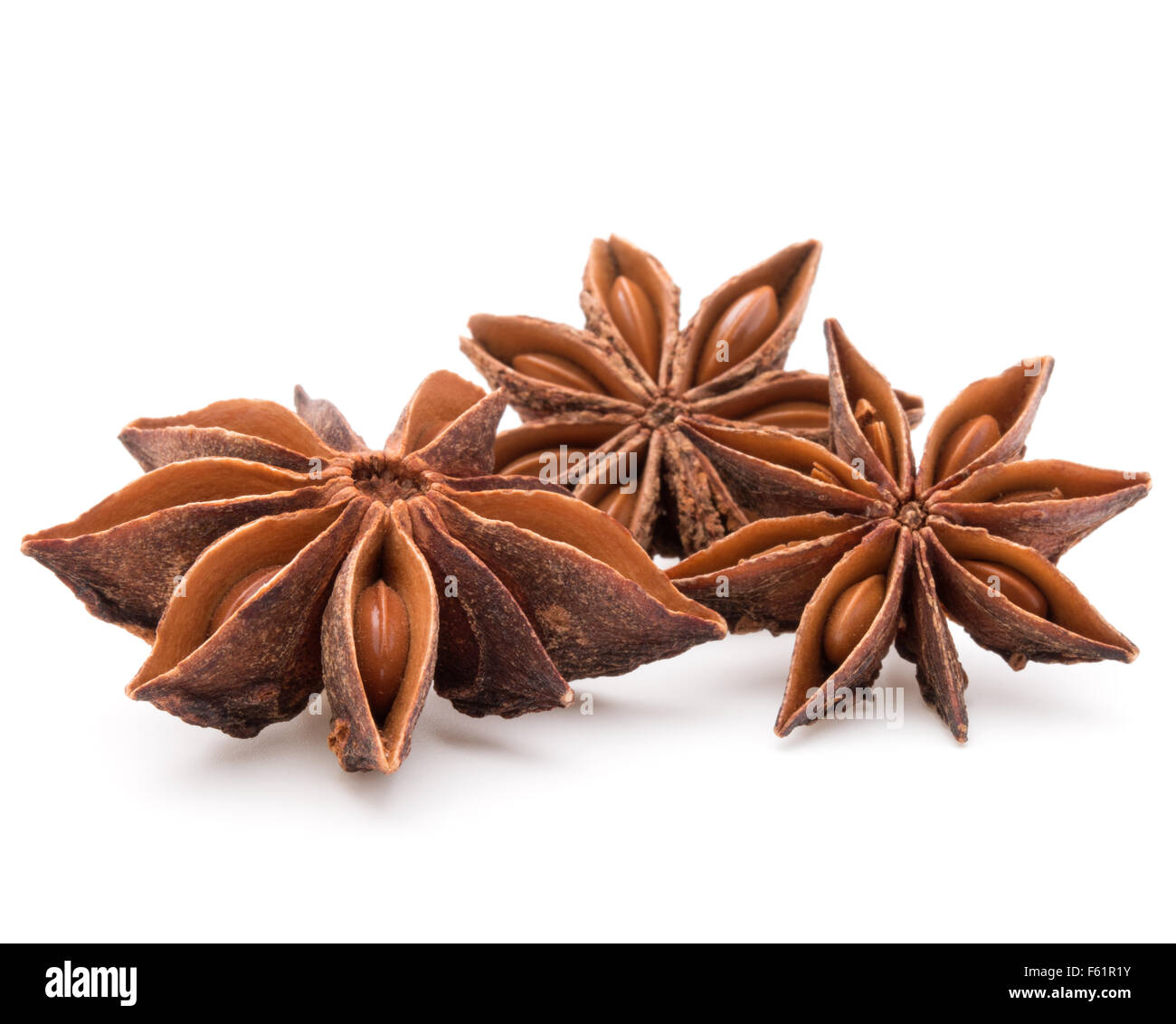 Star anise spice fruits and seeds isolated on white background closeup ...