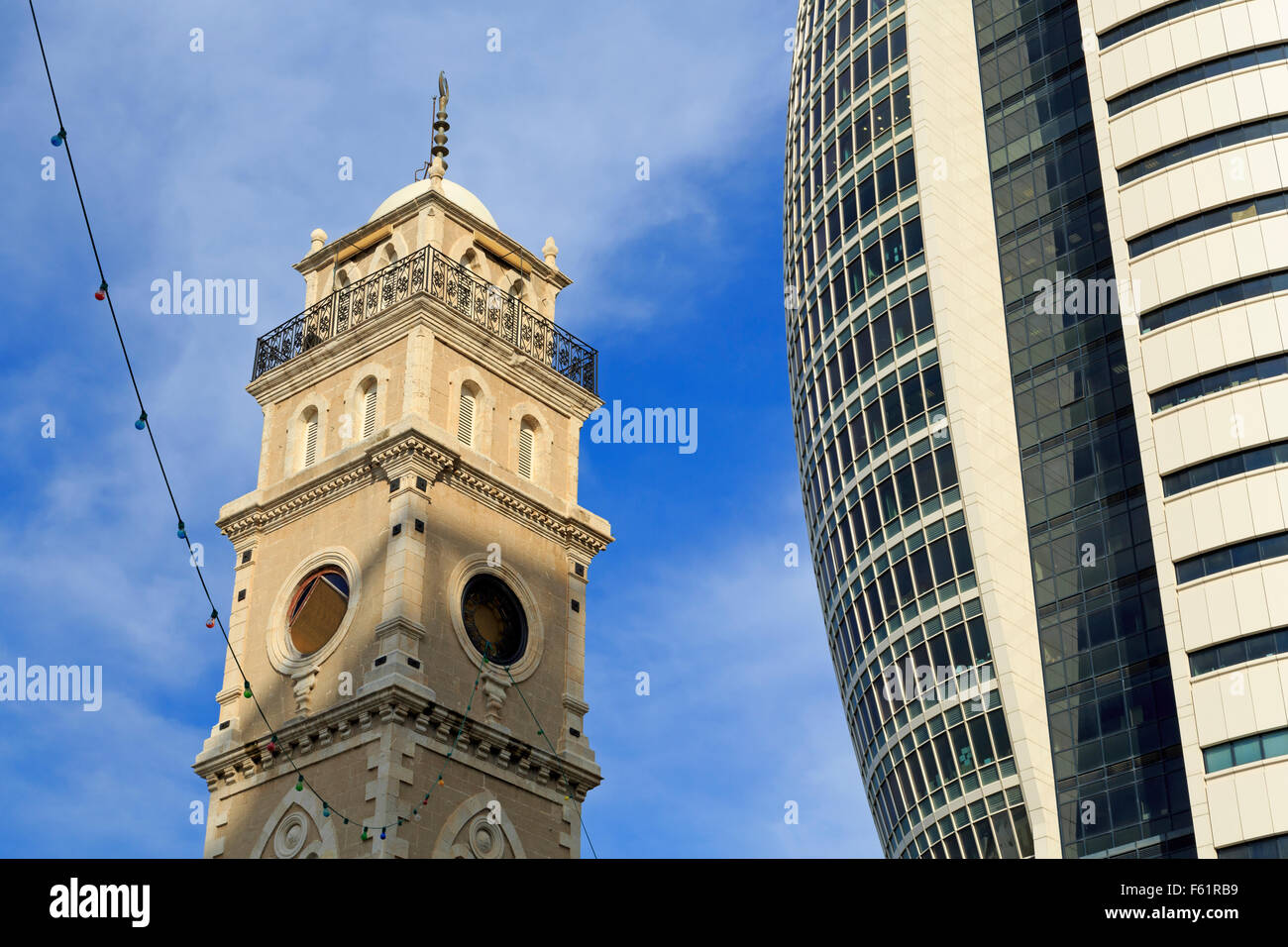 The Sail Tower & Big Mosque, Port of Haifa, Israel Stock Photo - Alamy