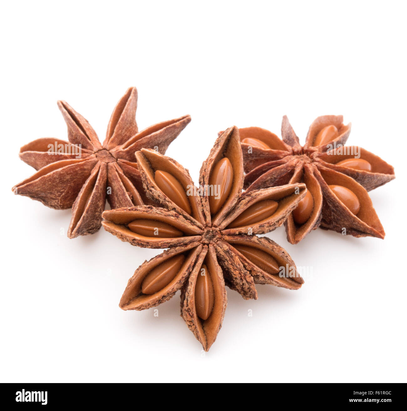 Star anise spice fruits and seeds isolated on white background closeup ...