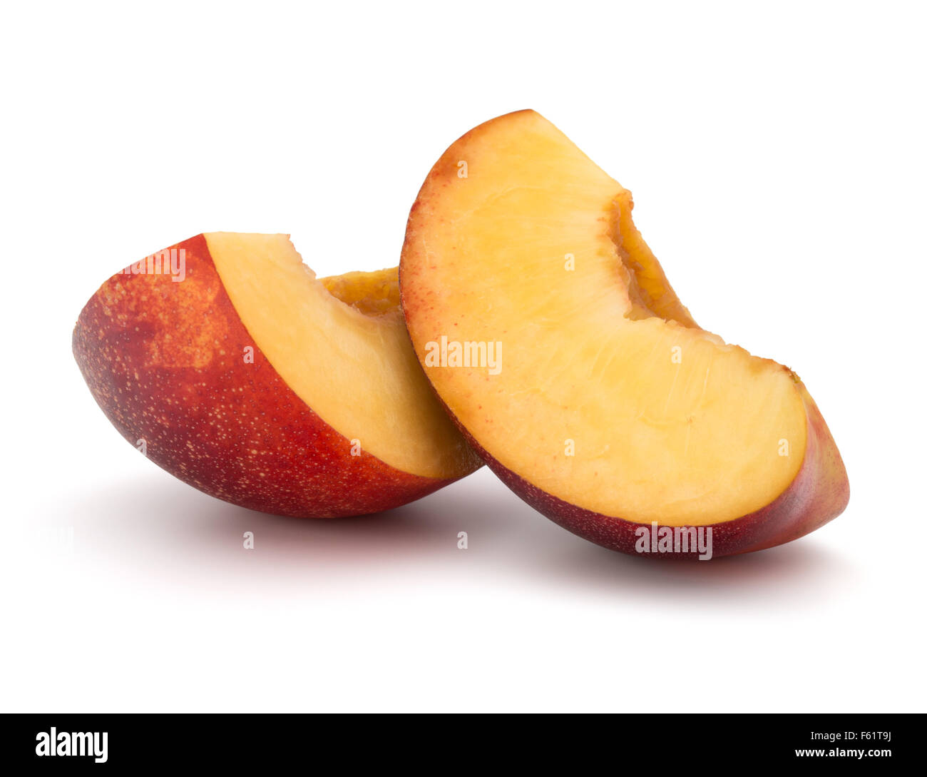 Nectarine fruit slice isolated on white background close up Stock Photo ...