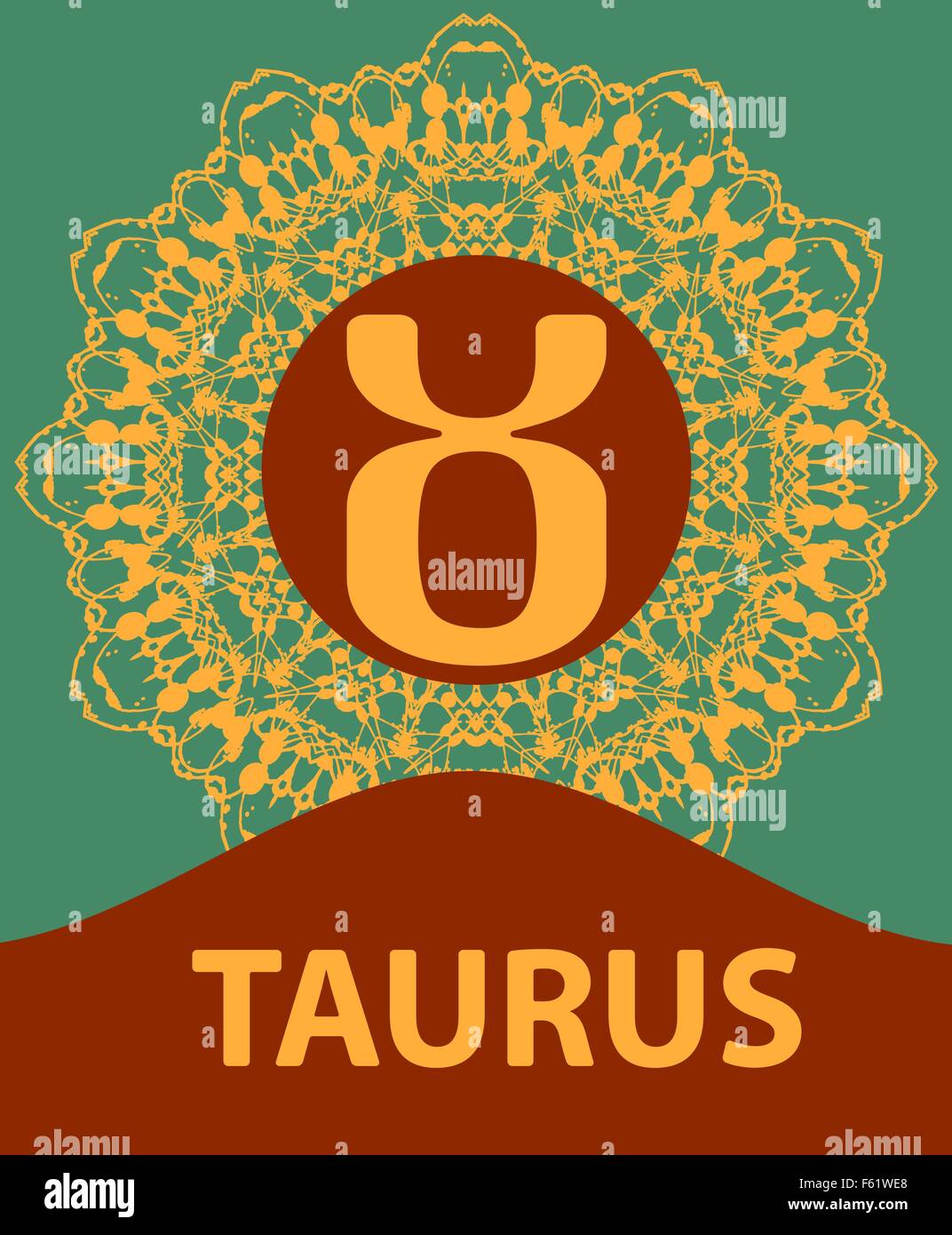 Taurus. Zodiac icon with mandala print. Vector illustration Stock ...