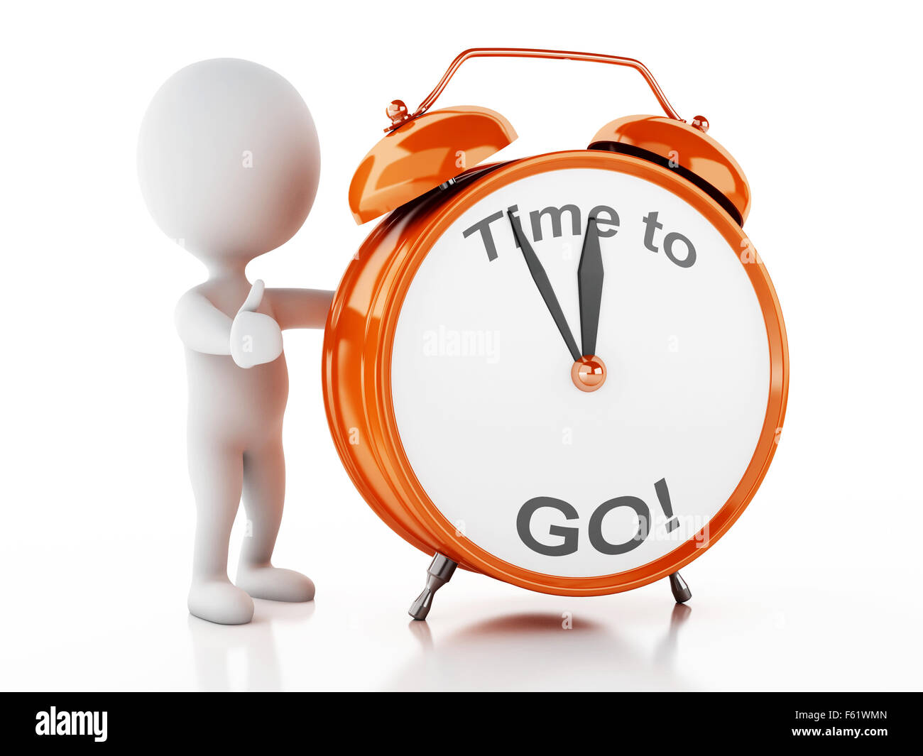 3d image. White people with alarm clock. Time to go. Business concept ...