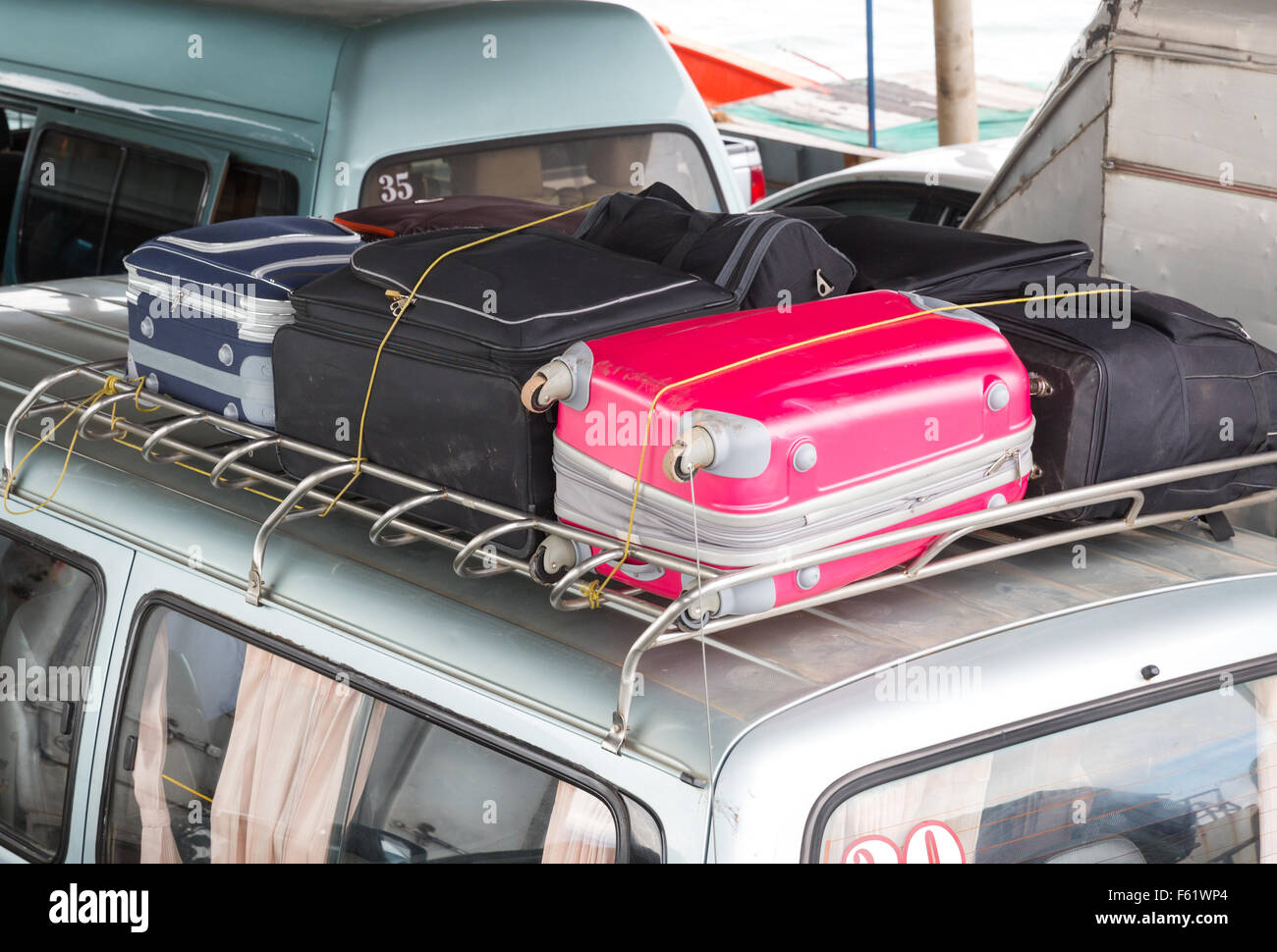 Suitcases on the car closeup view Stock Photo - Alamy