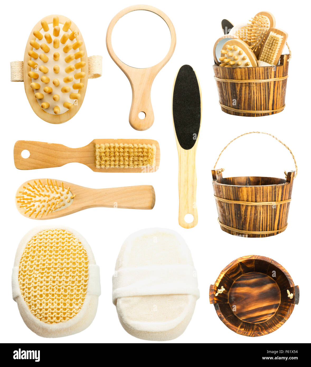 Set of bath accessories isolated over white Stock Photo - Alamy