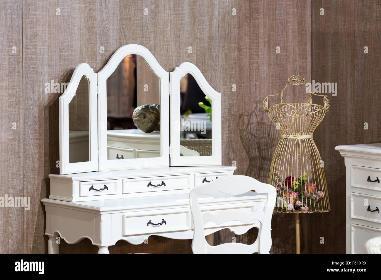 Classical bedroom interior with white dressing table Stock Photo - Alamy