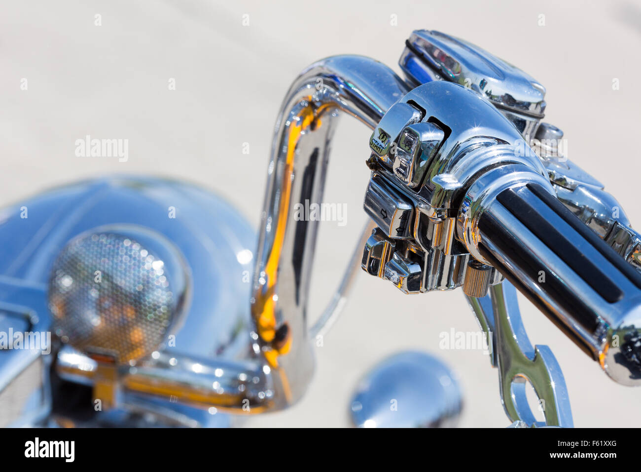 Chromed handlebar of a motorcycle Stock Photo - Alamy