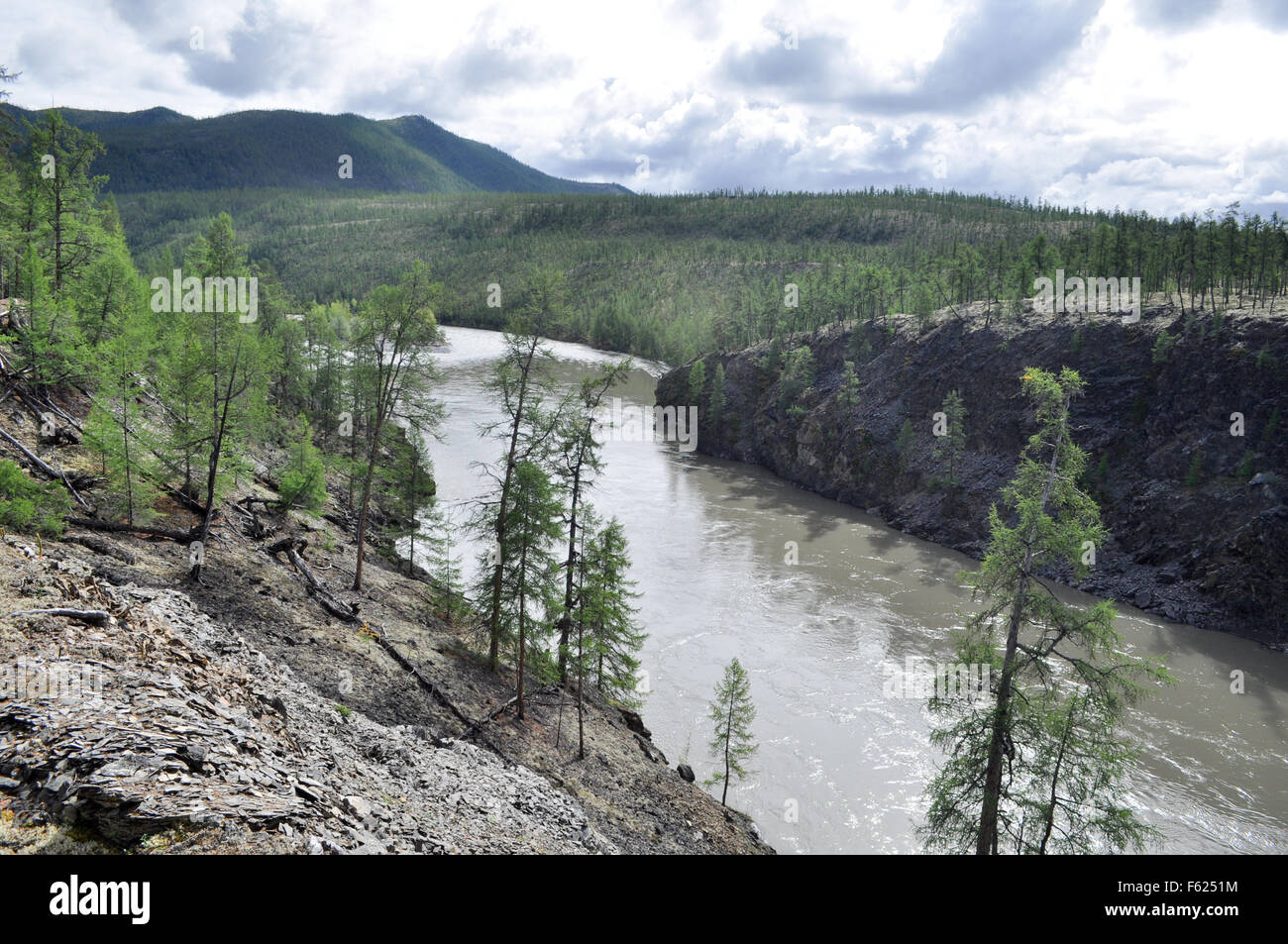 Canyon of the mountain river in Yakutia. Ridge Suntar-khayata, river ...