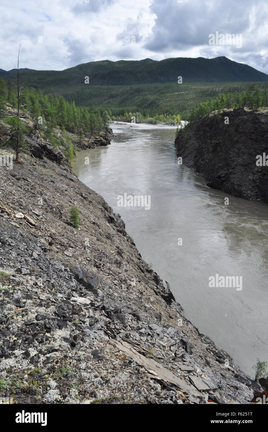 Canyon of the mountain river in Yakutia. Ridge Suntar-khayata, river ...