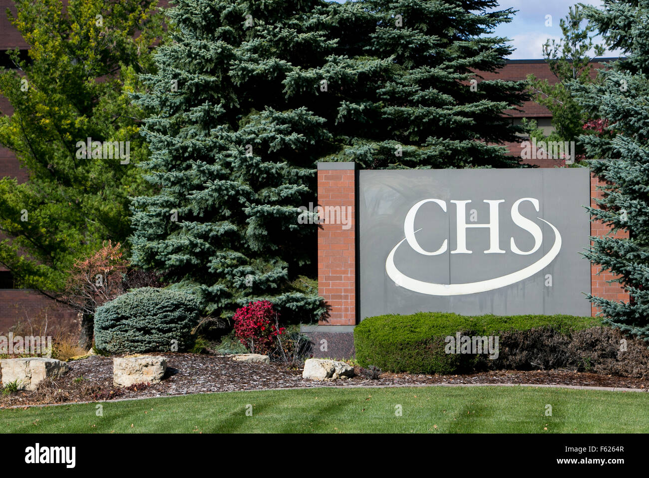 A logo sign outside of the headquarters of CHS Inc., in Inver Grove ...