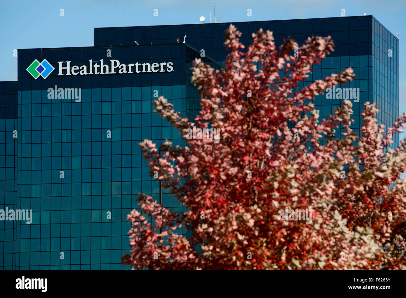 A logo sign outside of the headquarters of HealthPartners in ...