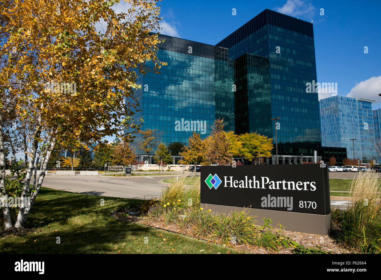 A logo sign outside of the headquarters of HealthPartners in ...