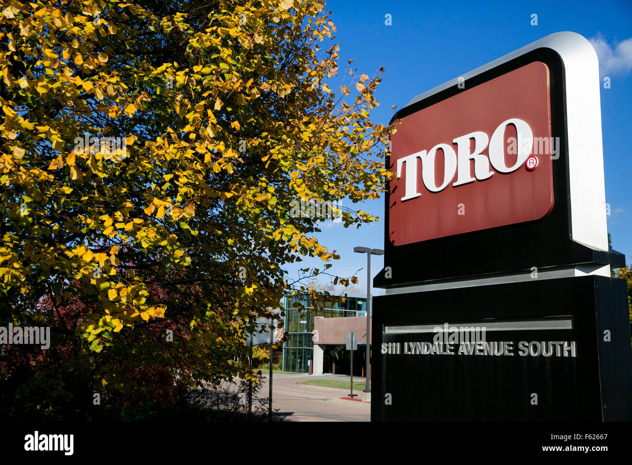 A logo sign outside of the headquarters of The Toro Company in ...