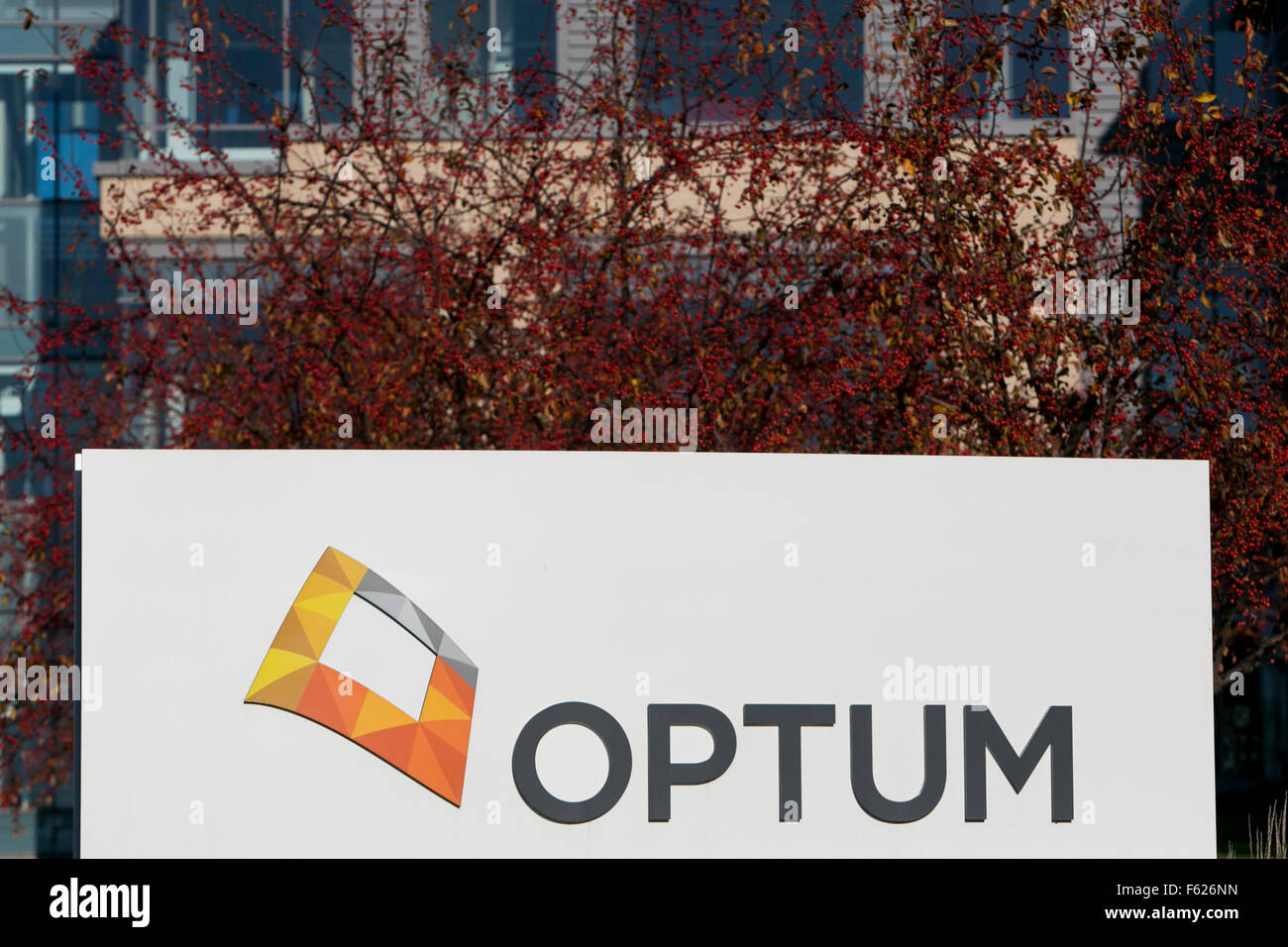 A logo sign outside of the headquarters of Optum in Eden Prairie ...