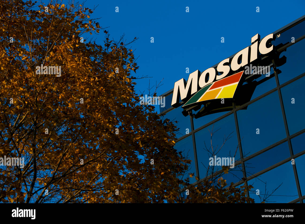 A logo sign outside of the headquarters of The Mosaic Company in ...