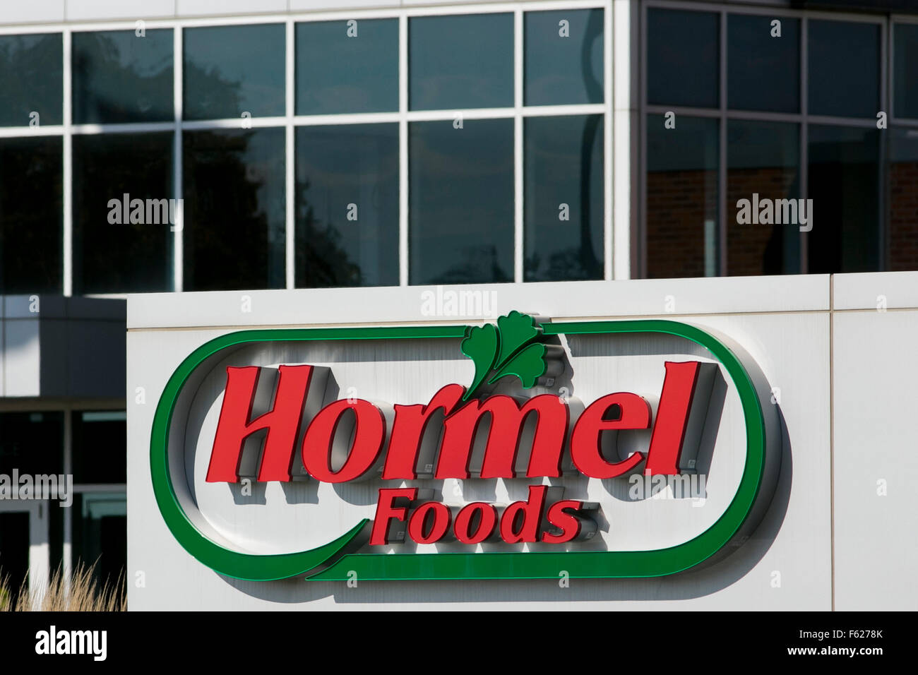 A logo sign outside of the headquarters of the Hormel Foods Corporation ...