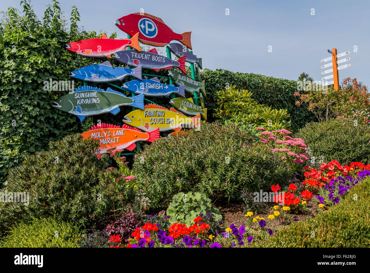Fish shaped directional signs, Gibsons Landing, Sunshine Coast ...