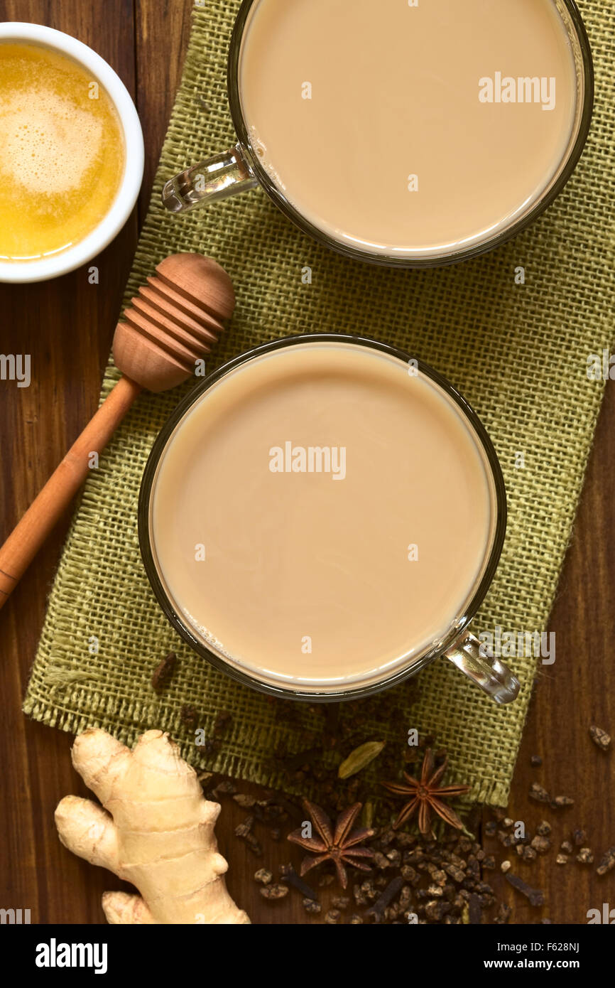 Homemade Indian Masala Chai Tea made of black tea, a variety of spices ...
