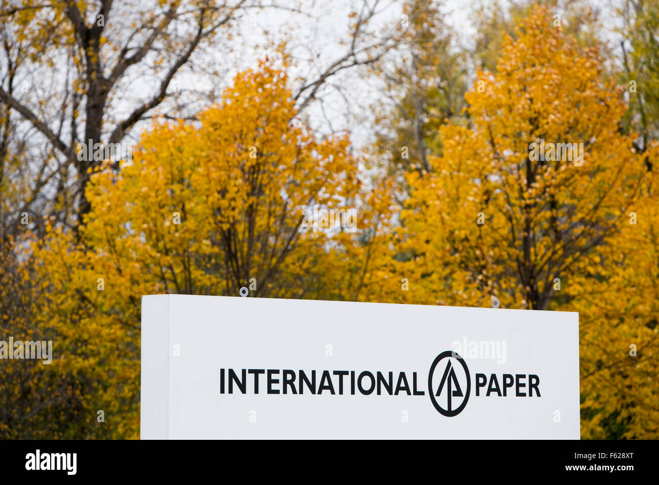A logo sign outside of a facility occupied by the International Paper ...