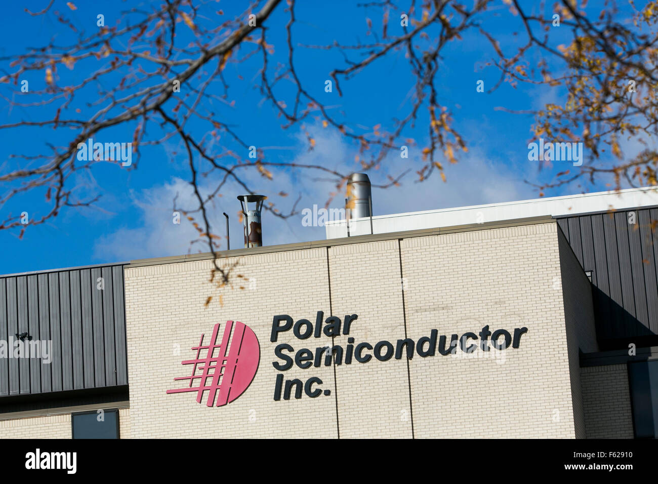 A logo sign outside of a facility occupied by Polar Semiconductor, Inc ...