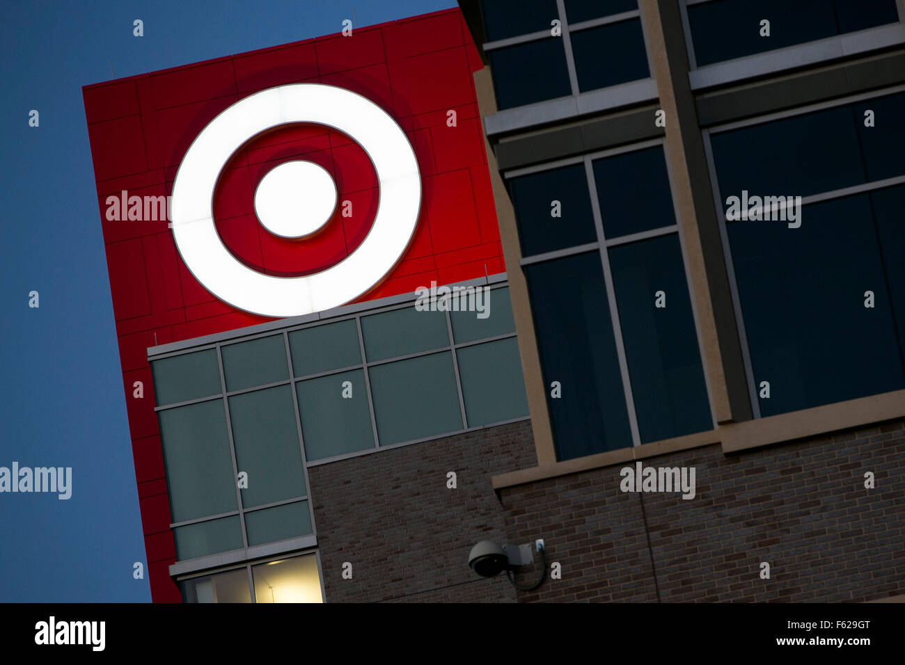 A logo sign outside of a facility occupied by the Target Corporation in ...
