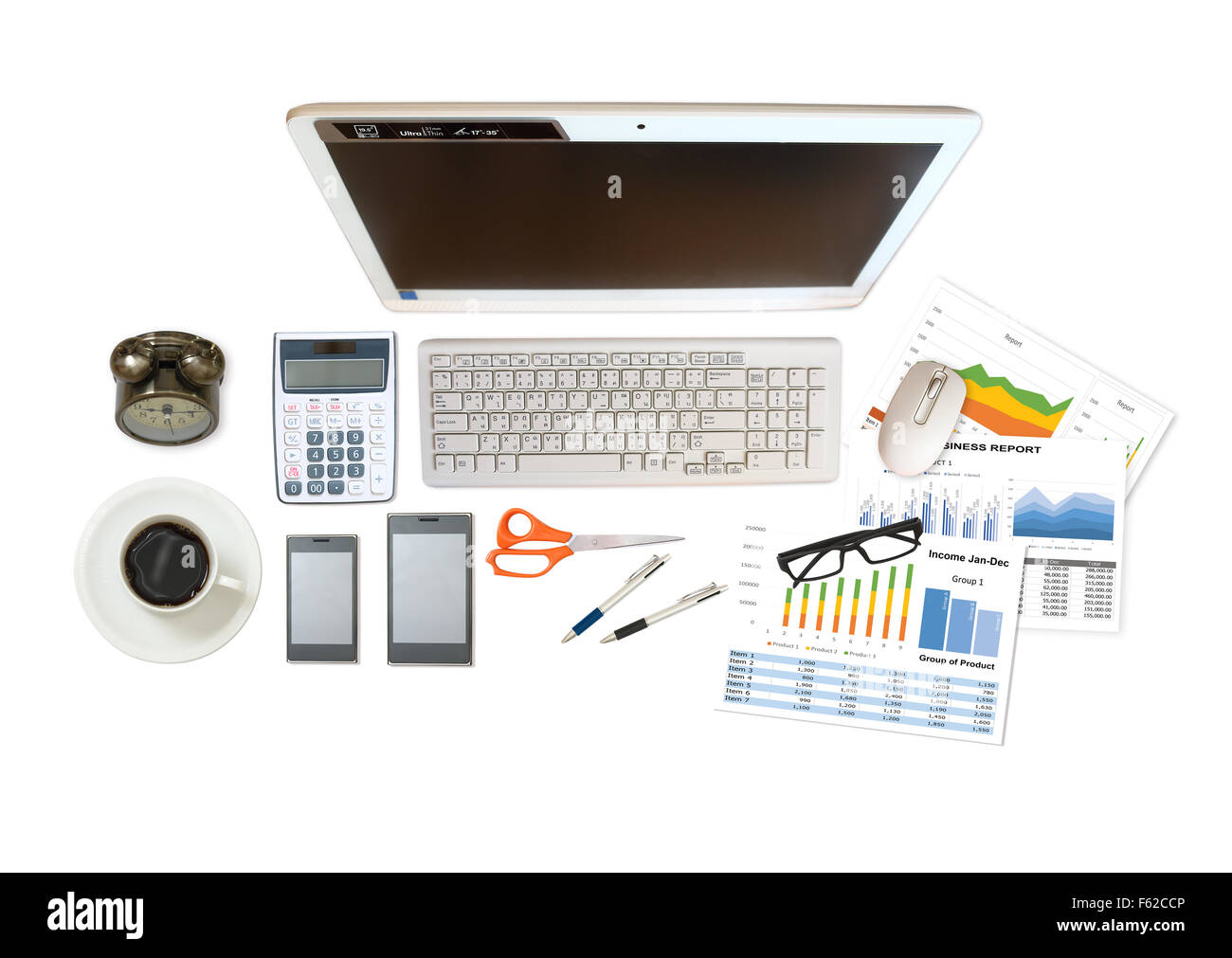 image of business and financial report on white background Stock Photo ...