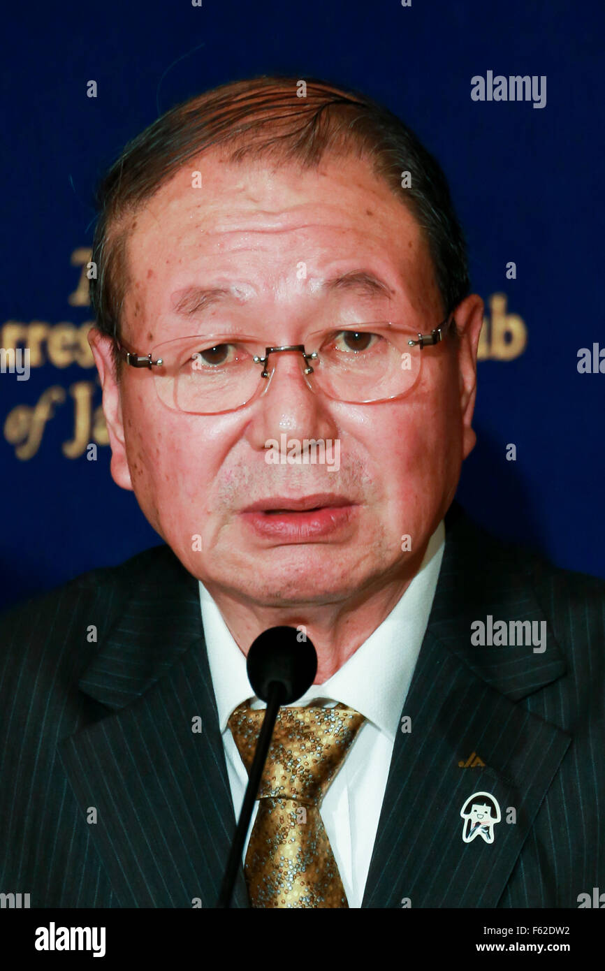 Tokyo, Japan. 10th Nov, 2015. Choe Okuno President of JA Zenchu (the ...