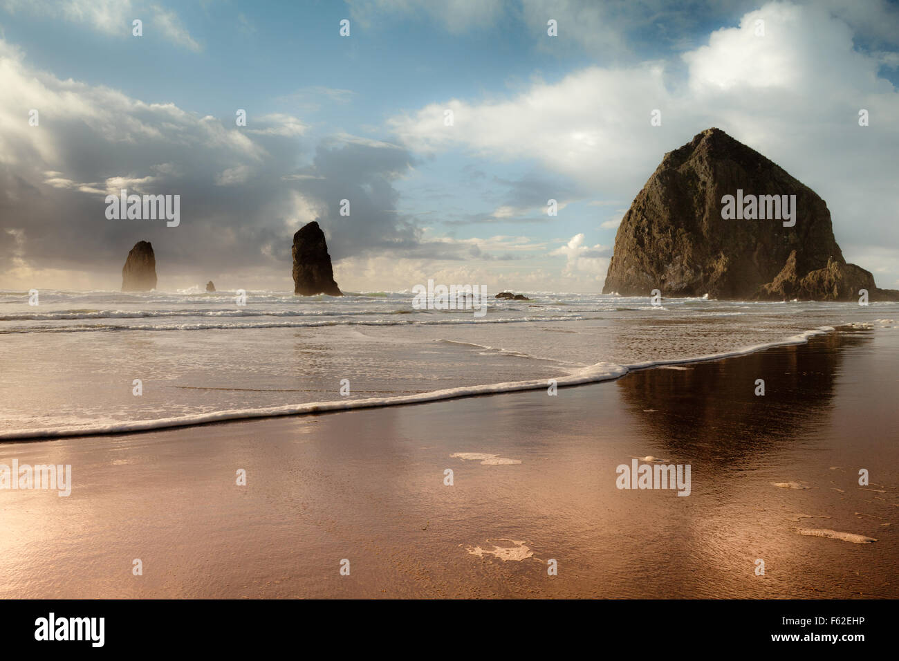 Dramatic light and sky at Haystack Rock on the Oregon coast. Haystack ...