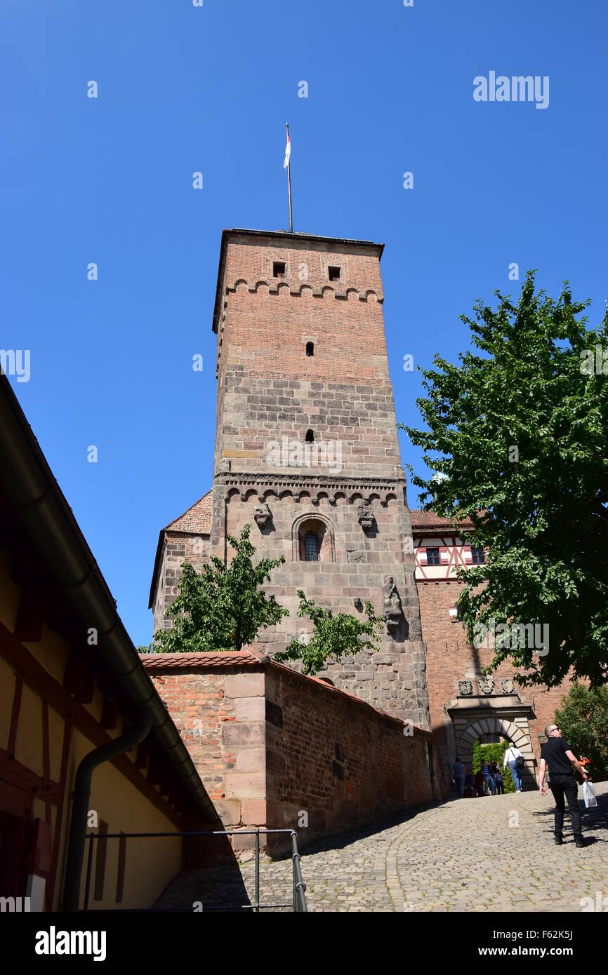 A historic tower on the Imperial Castle (Kaiserburg) in Nuremberg ...
