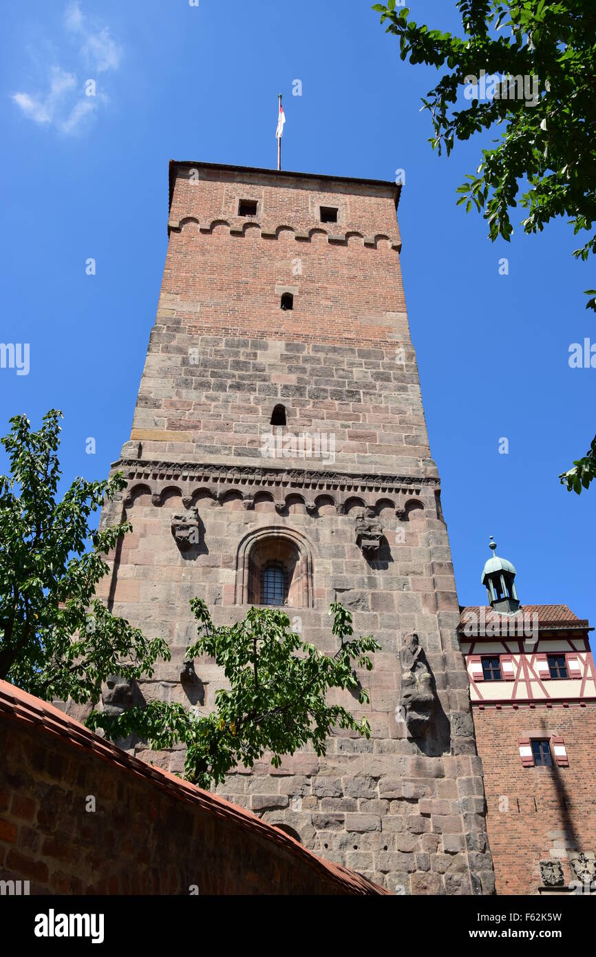A historic tower on the Imperial Castle (Kaiserburg) in Nuremberg ...