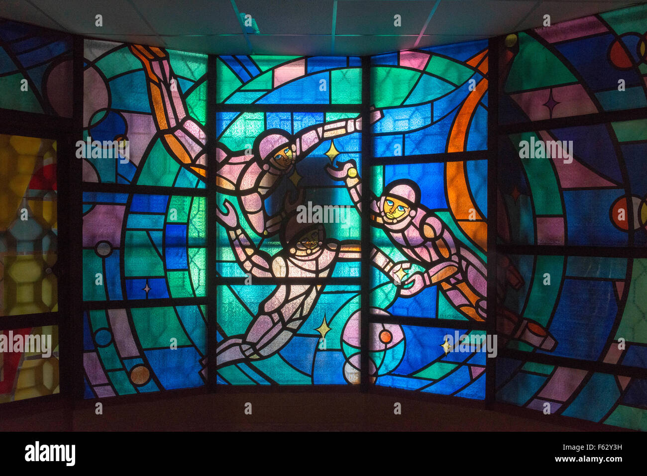 Socialist Stained Glass With Cosmonauts, Moldavkabel Factory, Bender ...