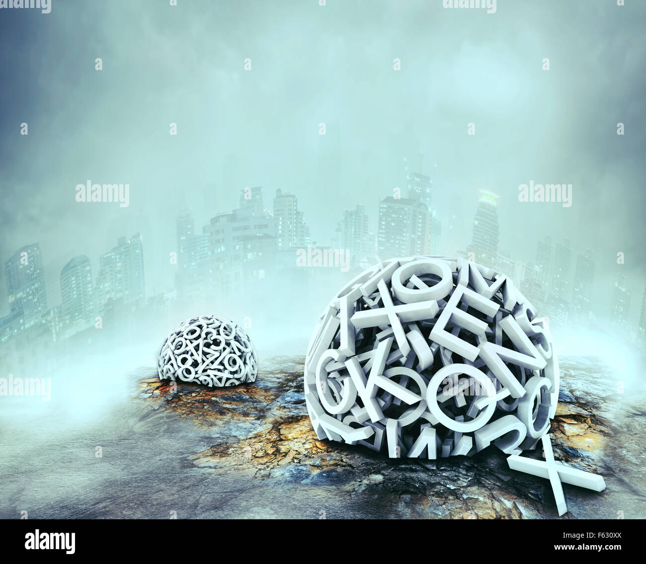 Letters forming a spheres on the ground Stock Photo - Alamy