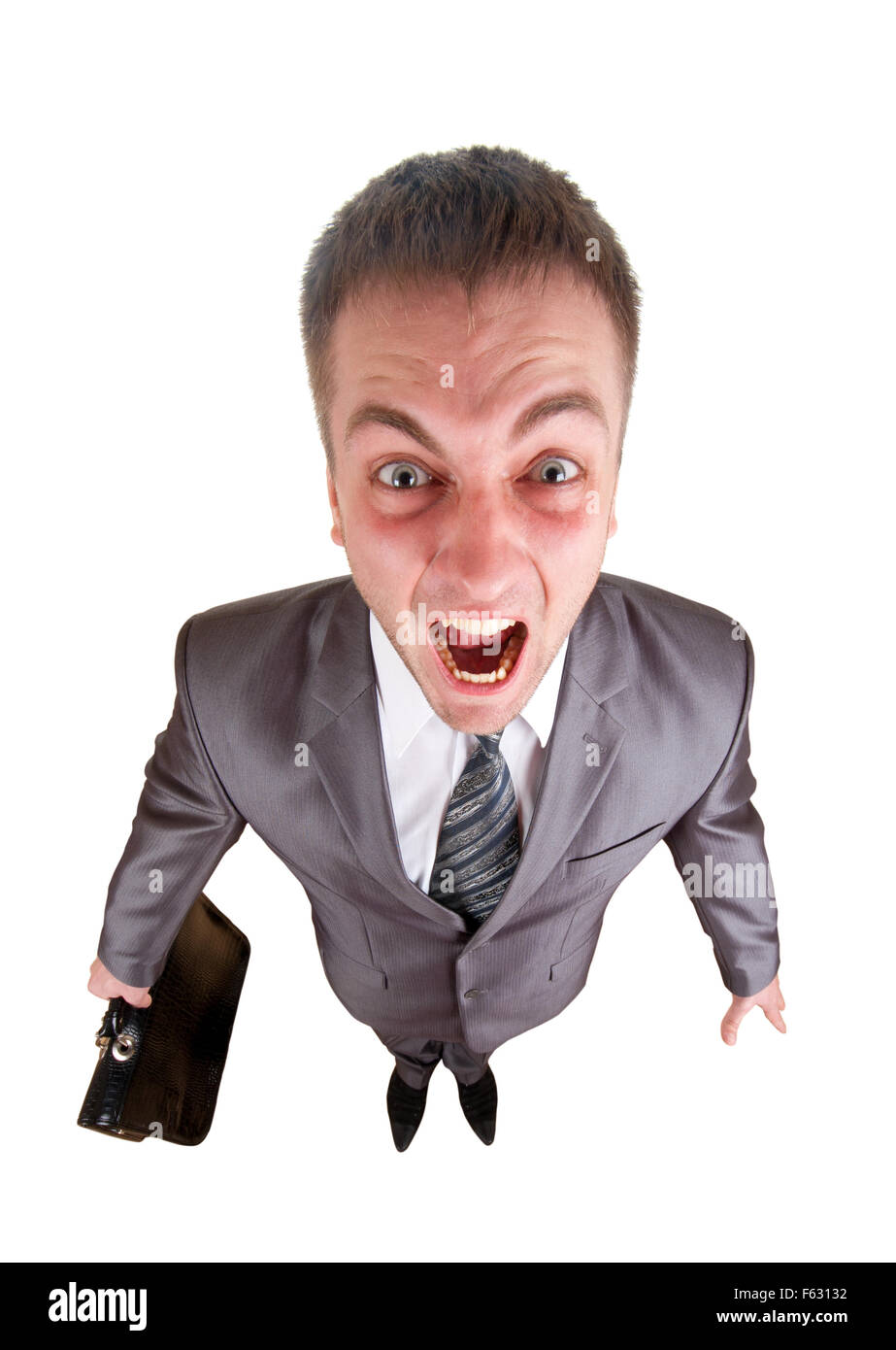 Screaming business man. Isolated on white background Stock Photo - Alamy