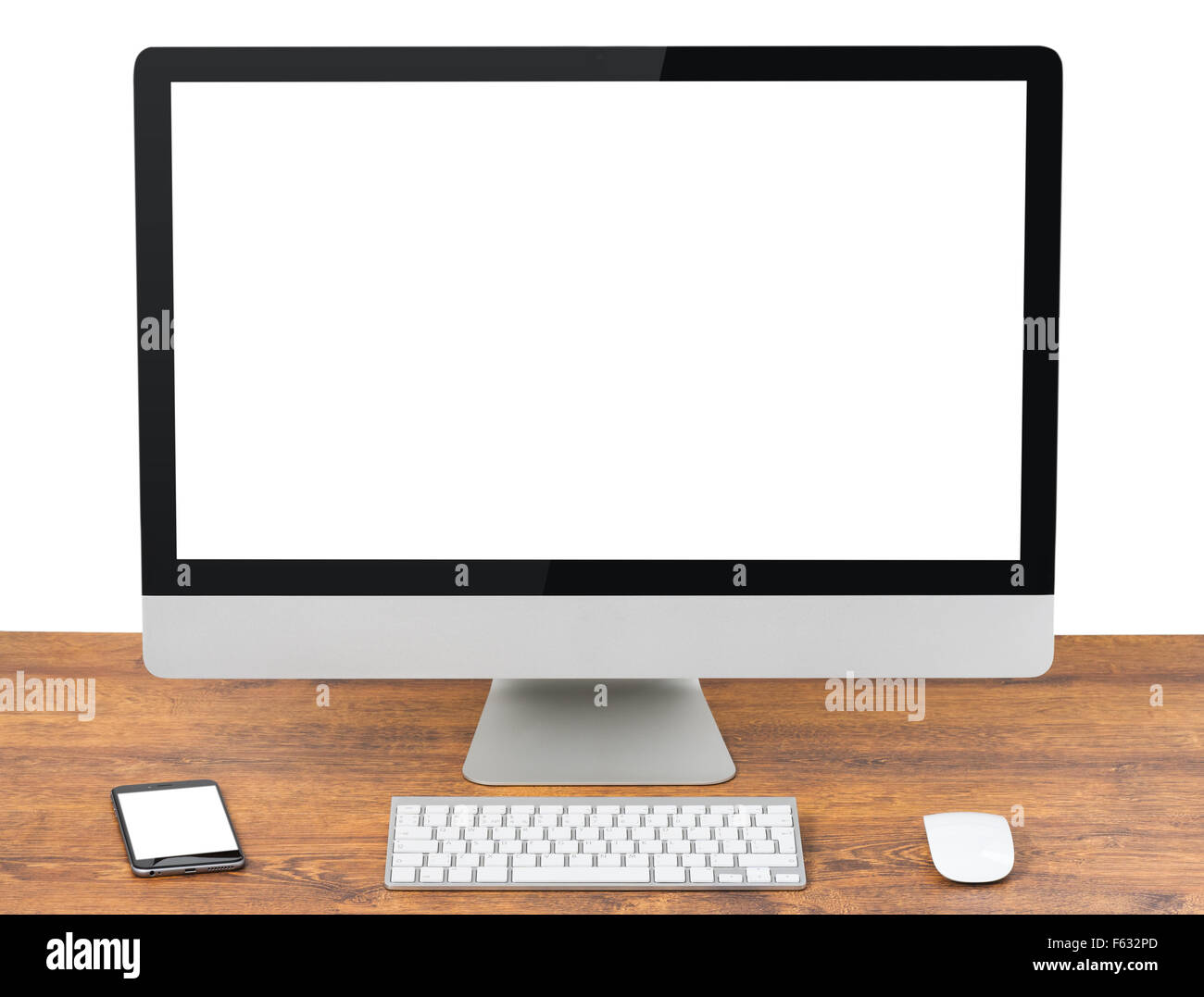 Computer Desk with keyboard and phone Stock Photo - Alamy