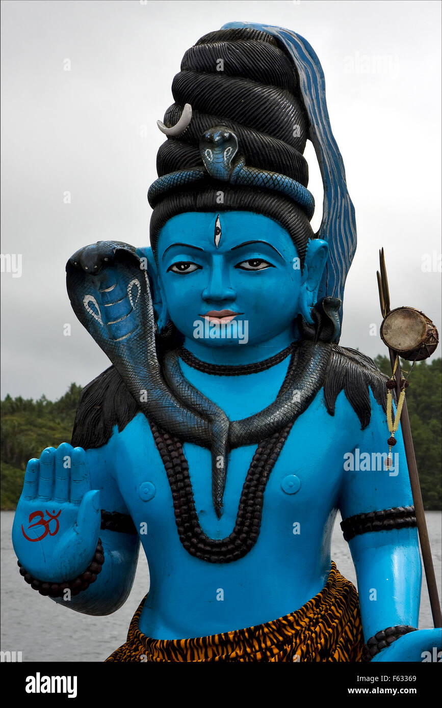 marble blue wood statue of a Hinduism snake Shiva vishnu Brahma in a ...