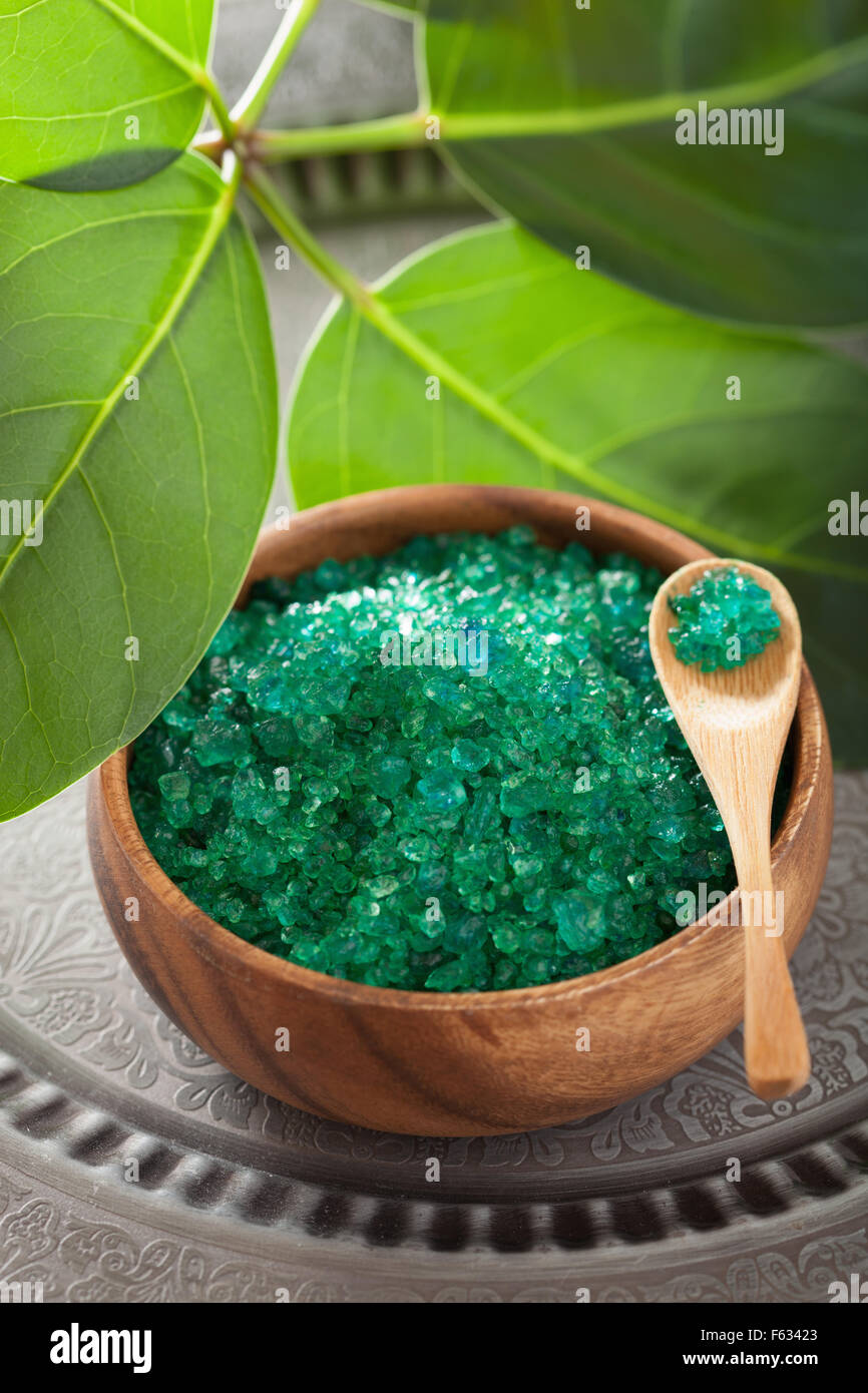 green herbal salt for healthy spa bath Stock Photo - Alamy