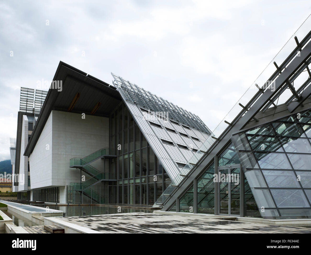 Angular glass panelling of facade. MUSE Science Museum, Trentino, Italy ...