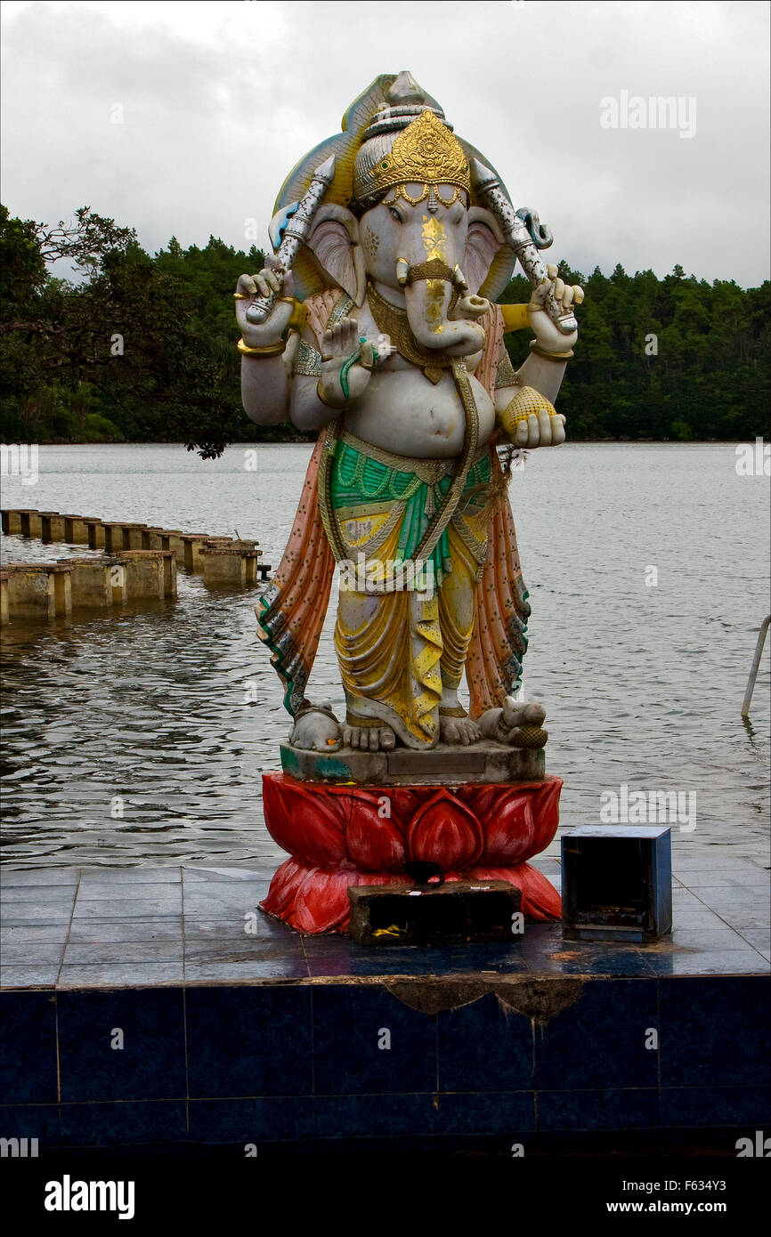 grey marble statue of a Hinduism elephant Shiva vishnu Brahma in a ...